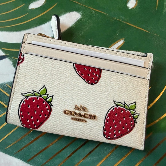 Coach | Bags | Coach Strawberry Print Mini Zip Id Card Holder Nwt ...